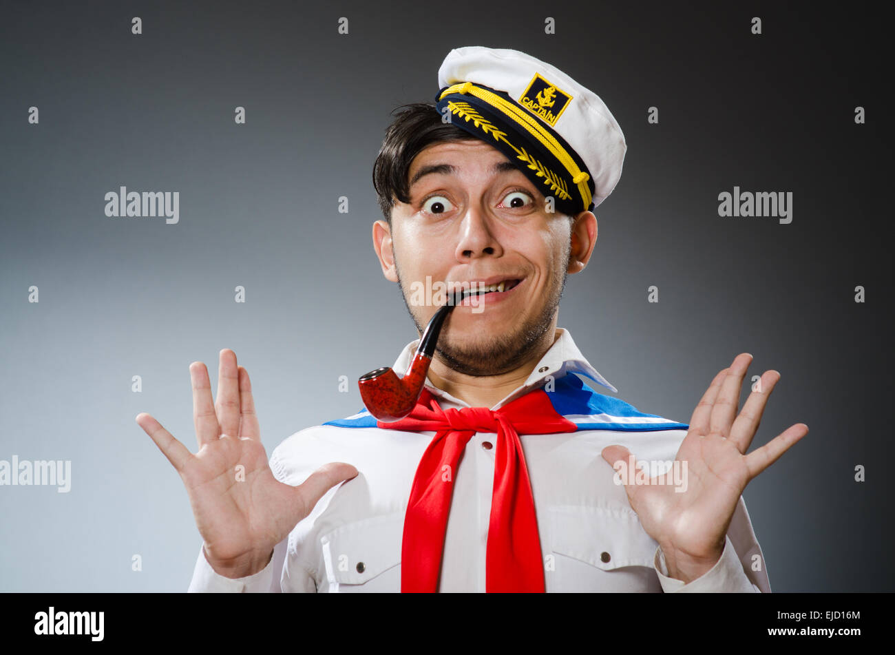 Funny captain sailor wearing hat Stock Photo - Alamy