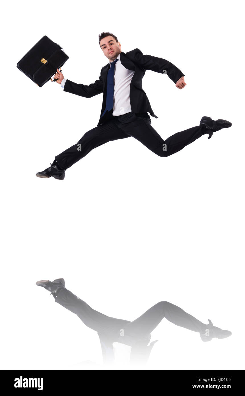 Jumping businessman isolated on the white Stock Photo - Alamy