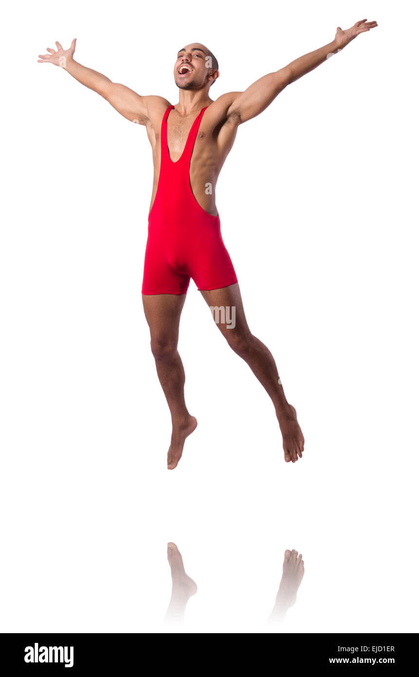 Wrestler in red dress isolated on the white Stock Photo - Alamy