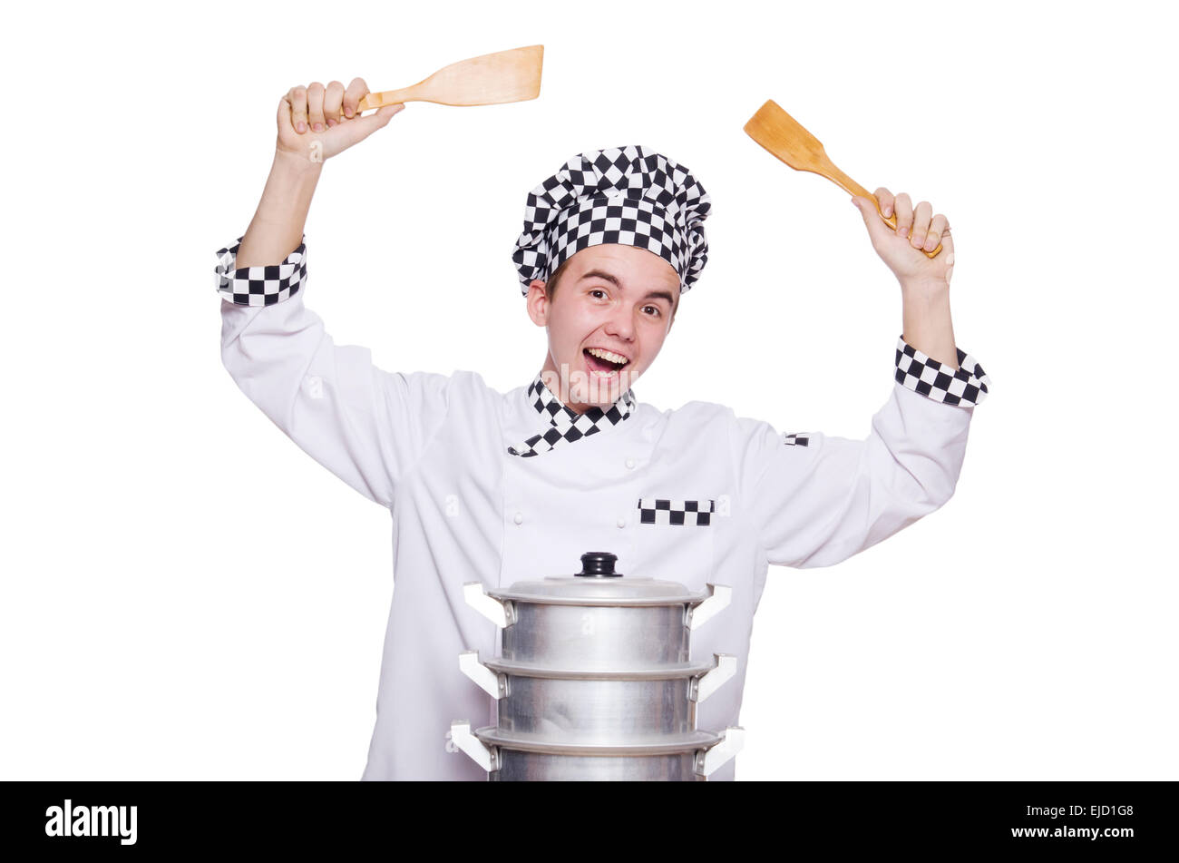 Funny male cook isolated on white Stock Photo - Alamy