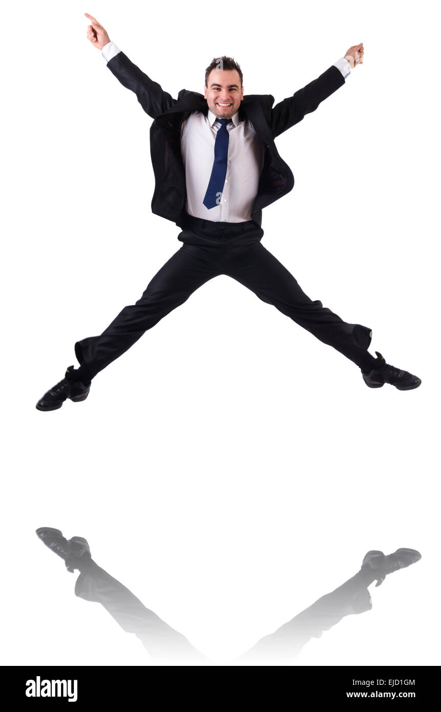 Jumping businessman isolated on the white Stock Photo - Alamy