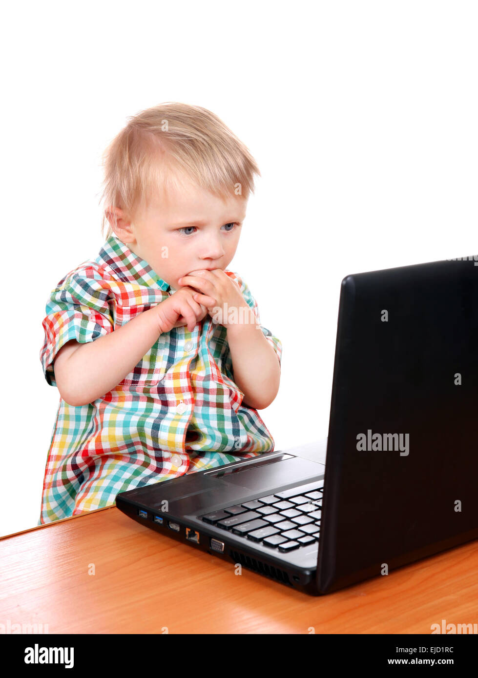 Baby Boy with Laptop Stock Photo - Alamy