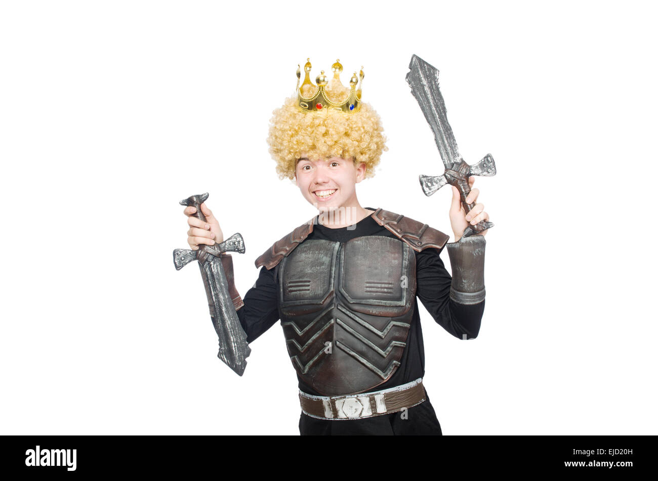 Funny king with sword isolated on white Stock Photo - Alamy