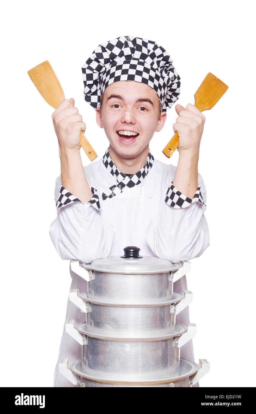 Funny male cook isolated on white Stock Photo - Alamy