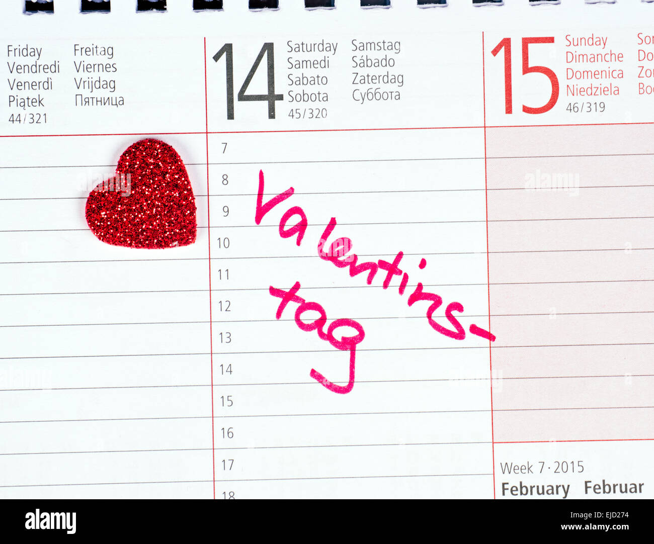 Heart with calendar note Valentine's Day Stock Photo - Alamy
