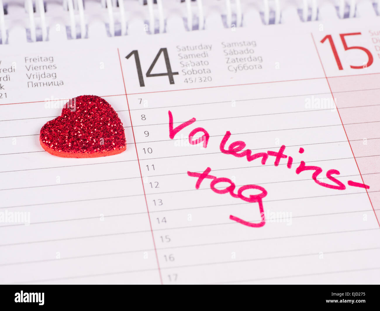 Heart with calendar note Valentine's Day Stock Photo - Alamy