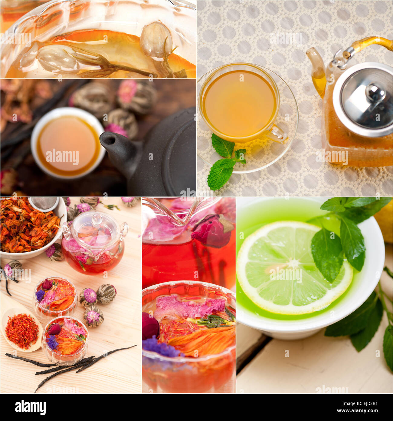 collection of different herbal tea infusion collage Stock Photo - Alamy