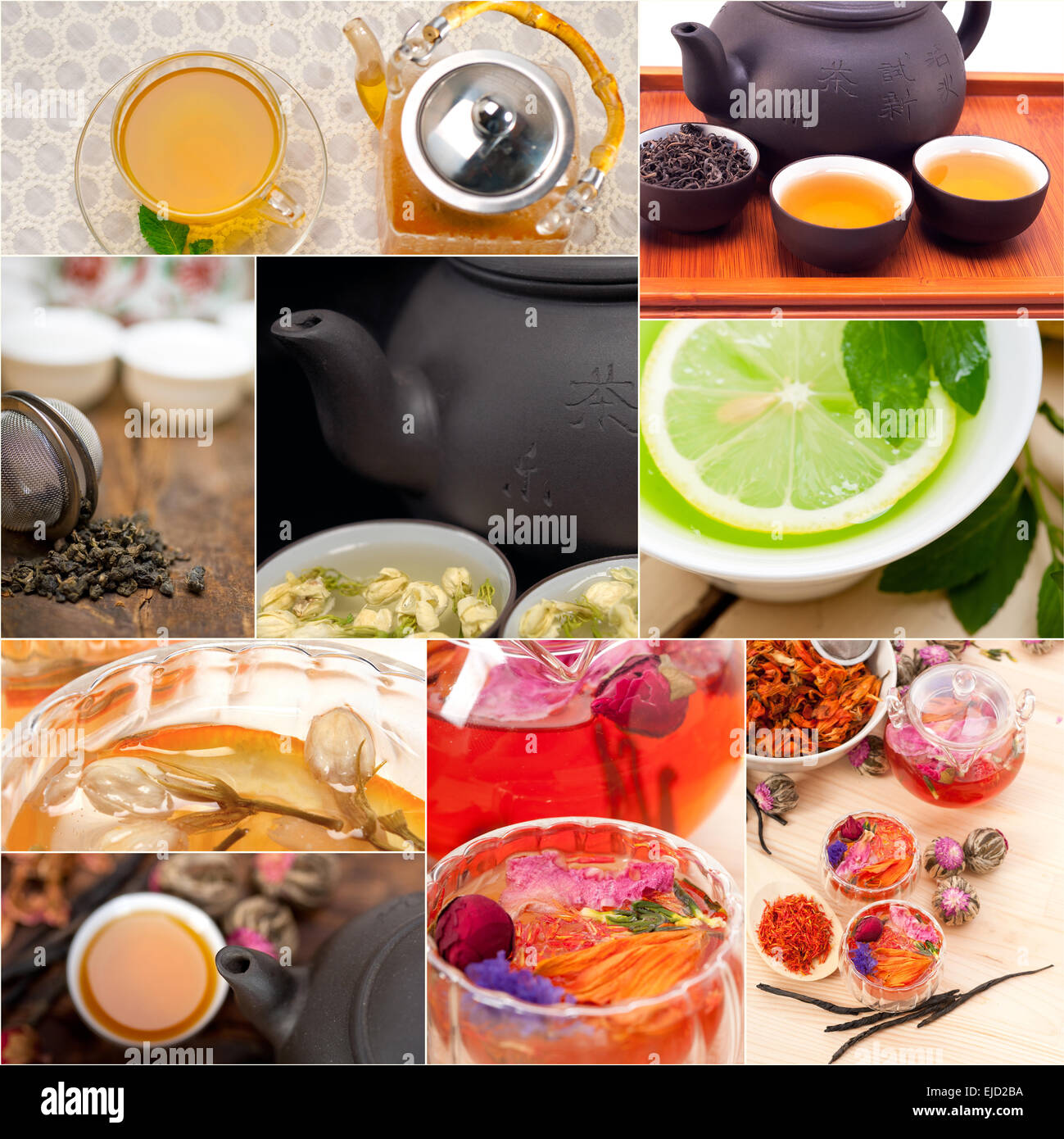 collection of different herbal tea infusion collage Stock Photo - Alamy