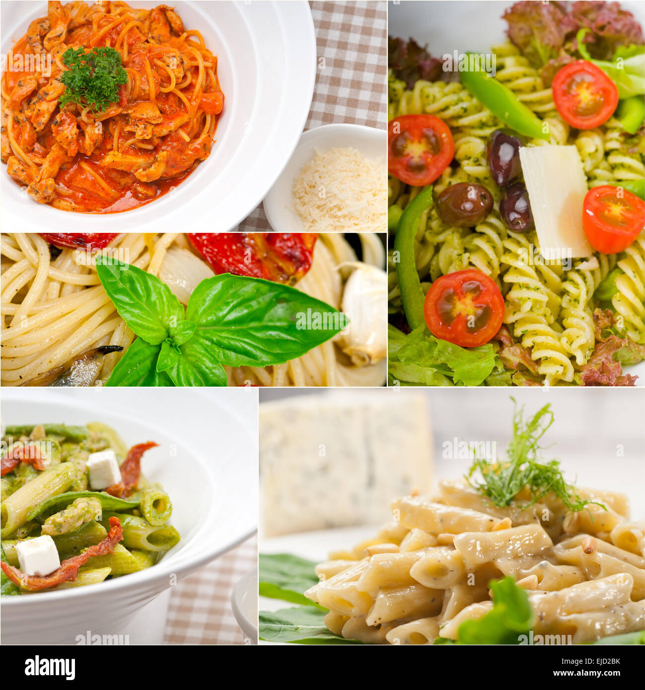 collection of different type of Italian pasta collage Stock Photo - Alamy