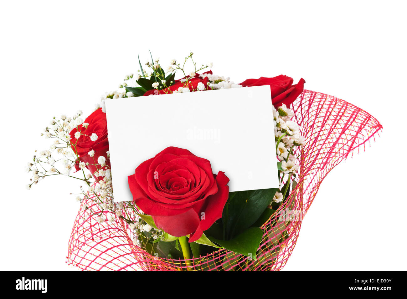 Roses bouquet and paper card Stock Photo - Alamy