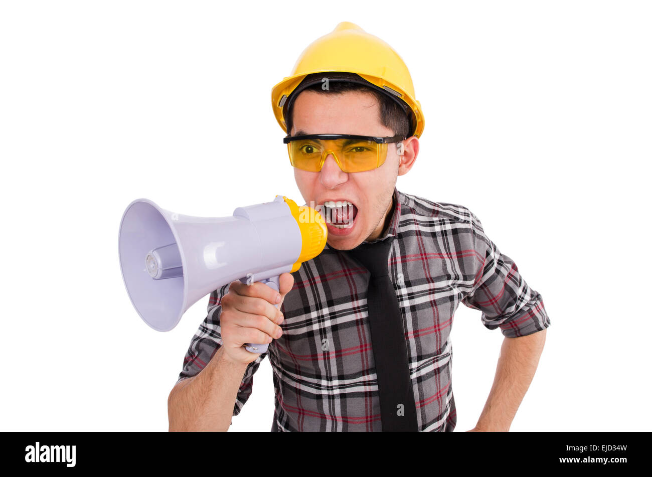 Construction supervisor shouting at megaphone Stock Photo - Alamy