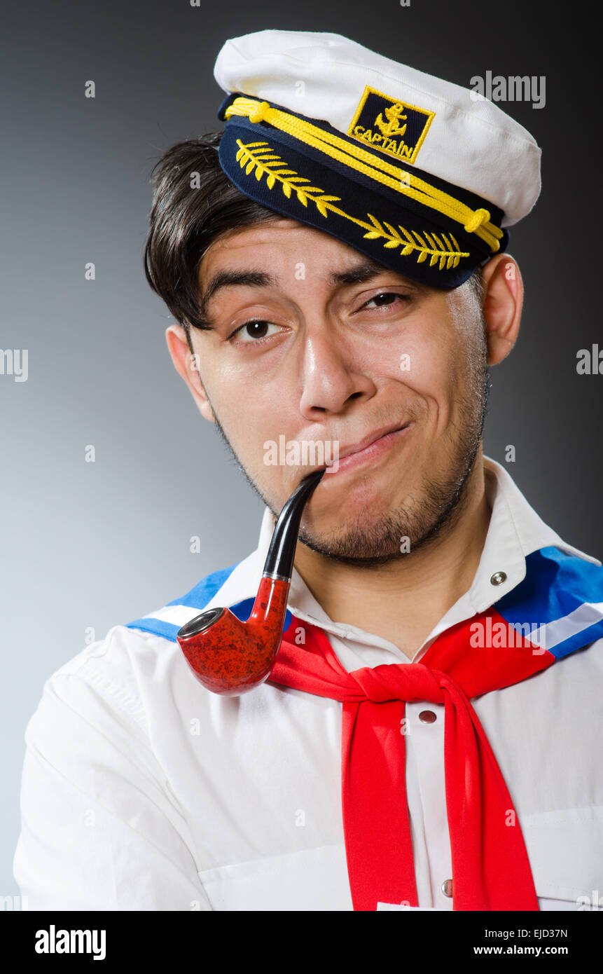 Funny captain sailor wearing hat Stock Photo - Alamy