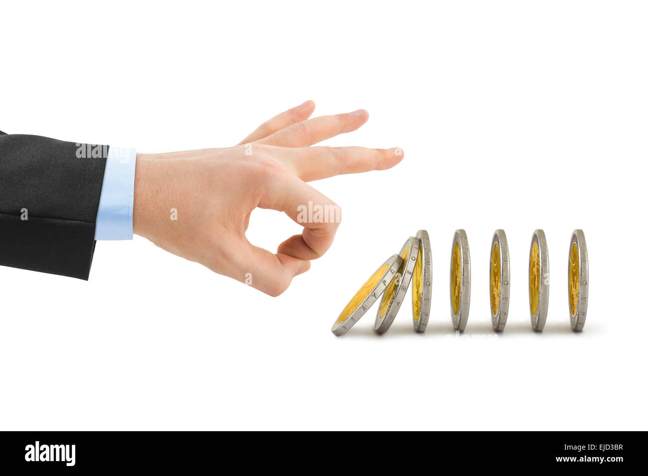 Hand and falling coins Stock Photo - Alamy