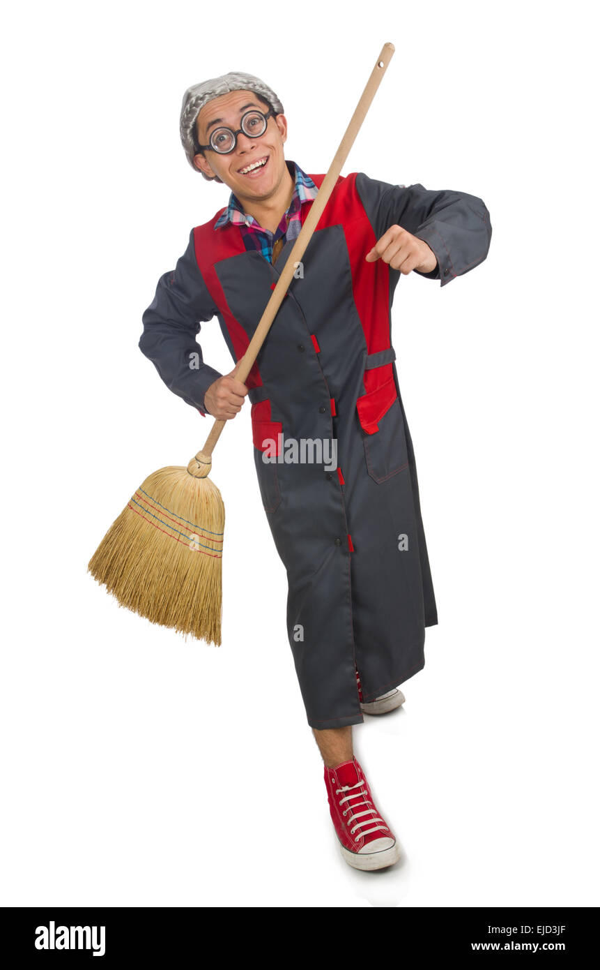 Funny janitor isolated on white Stock Photo - Alamy