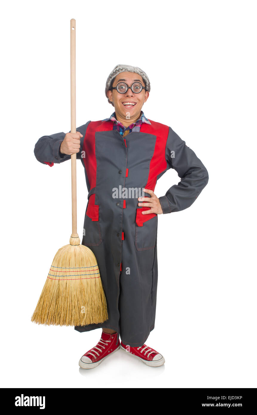 Funny janitor isolated on white Stock Photo - Alamy