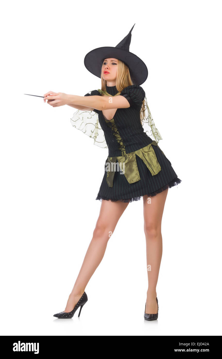 Woman magician doing her tricks with wand Stock Photo - Alamy