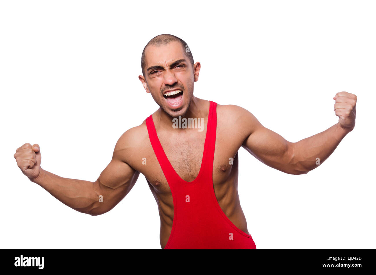 Wrestler in red dress isolated on the white Stock Photo - Alamy