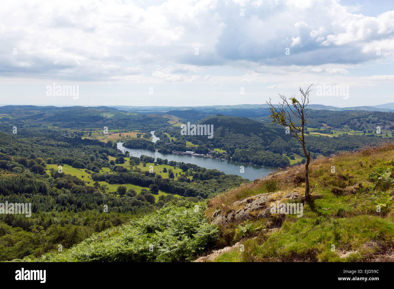High view Windermere Lake District Cumbria England uk with mountains in ...