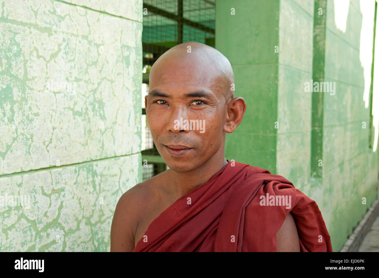 A portrait of a Buddhist monk on Sagaing hill near Mandalay Myanmar ...