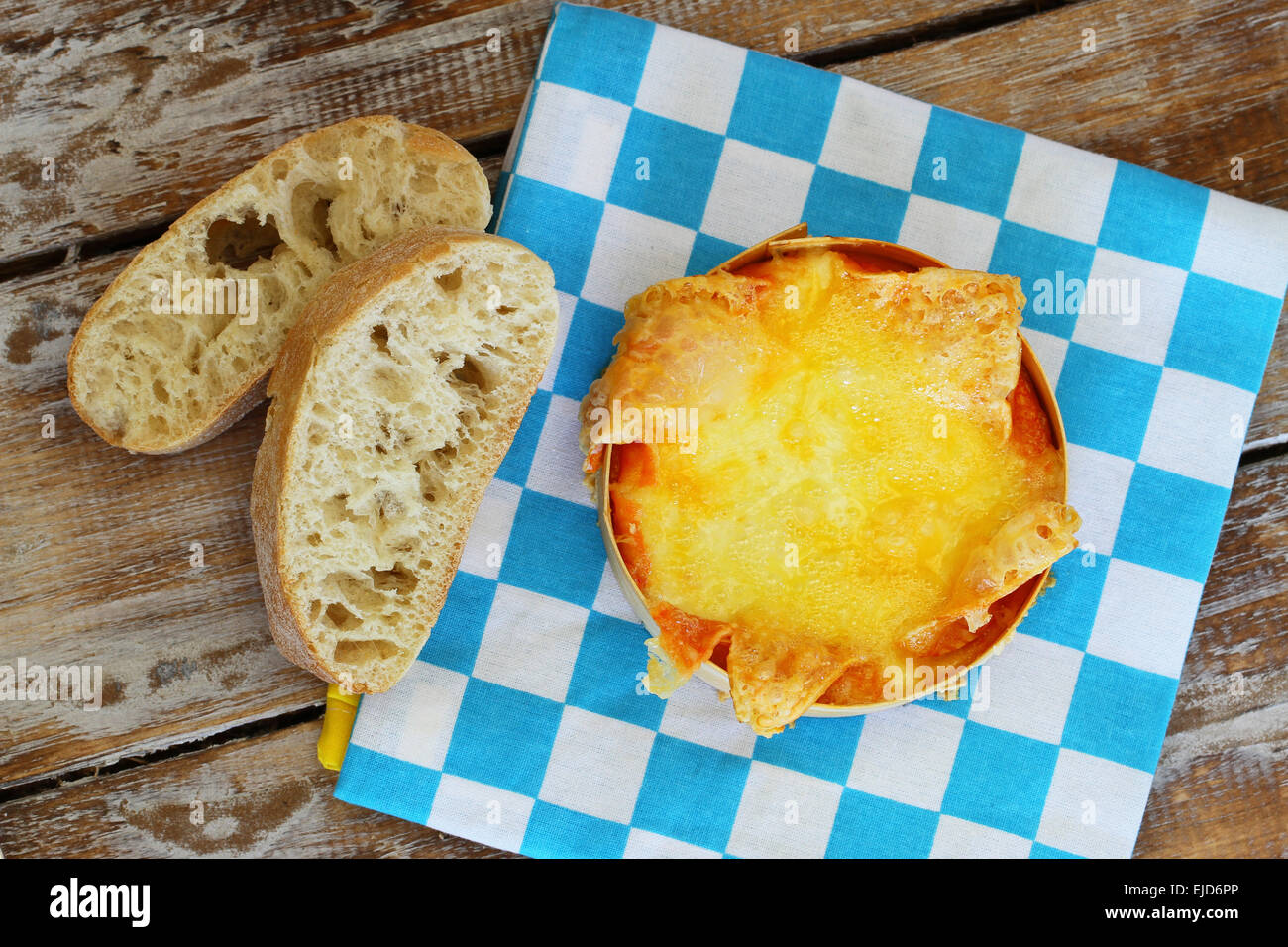 Baked cheese and ciabatta bread Stock Photo - Alamy