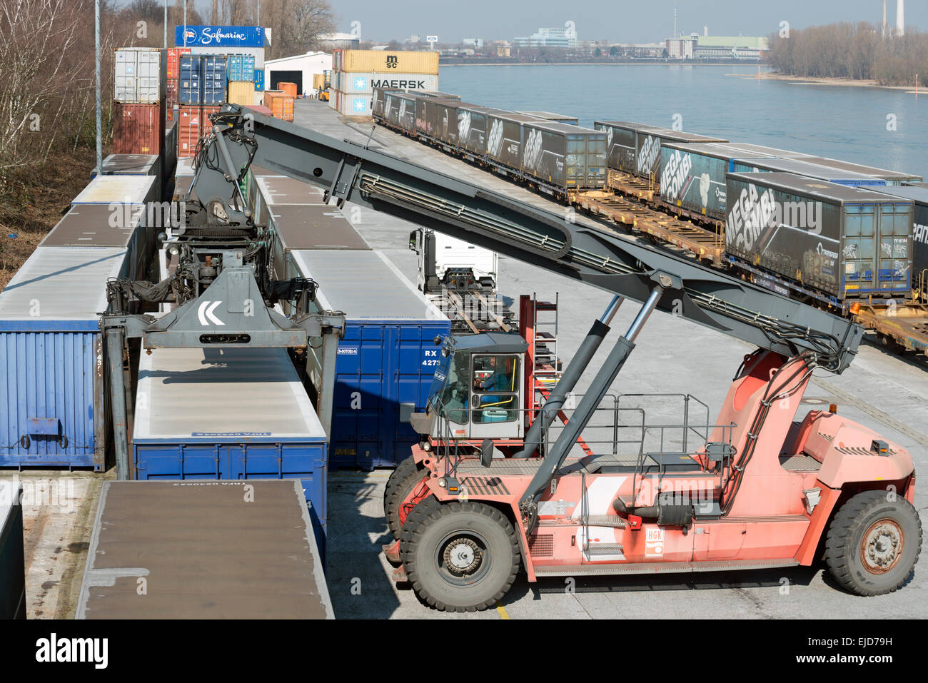 Container being selected by self-propelled loader at Niehl 1 container ...