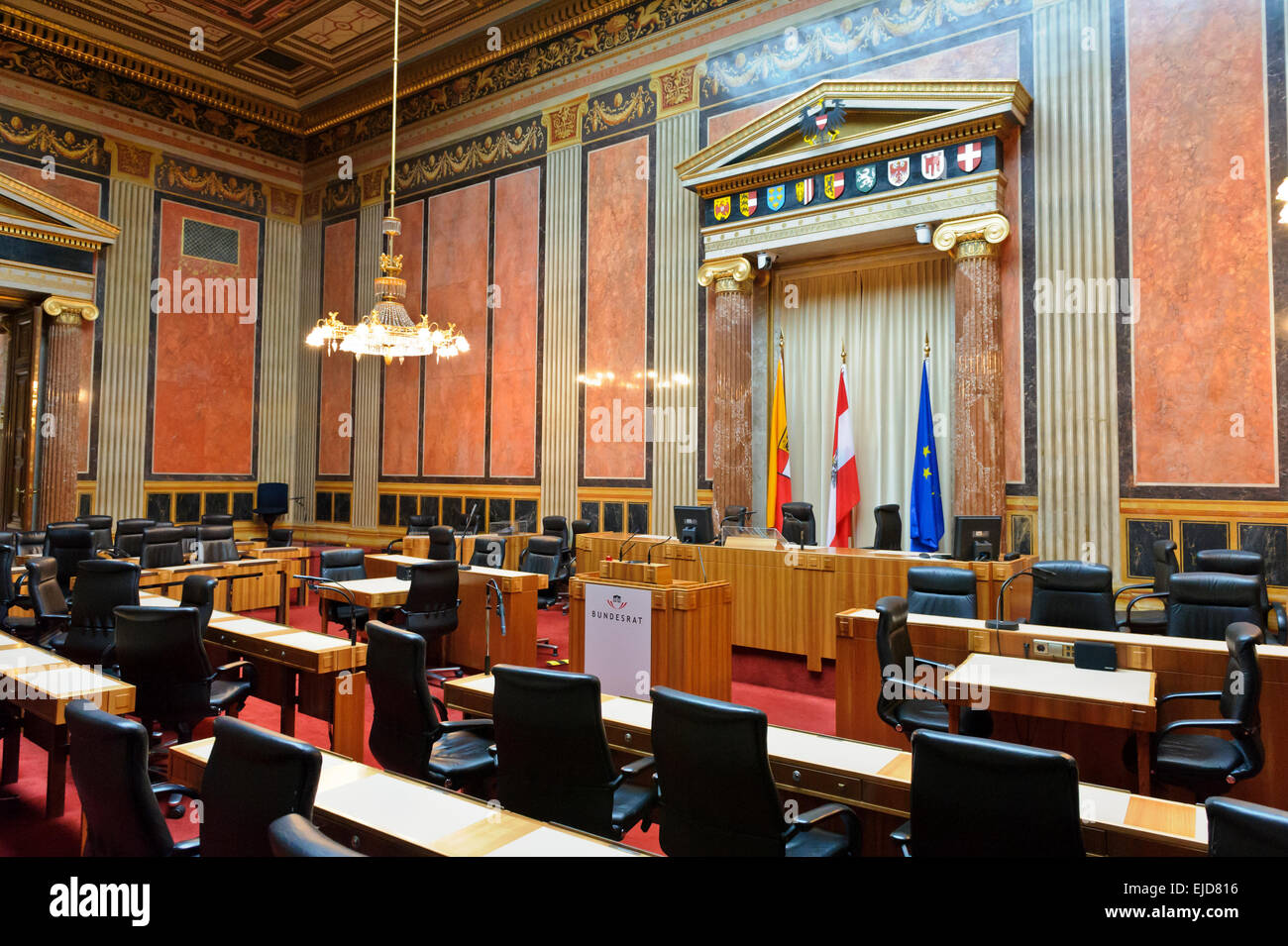 The interior of the Federal Council Chamber at the Austrian Parliament ...