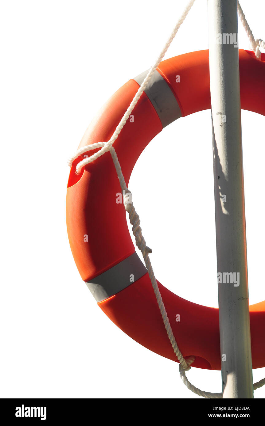 Lifebuoy closeup shot in swimming pool, isolated in white Stock Photo ...