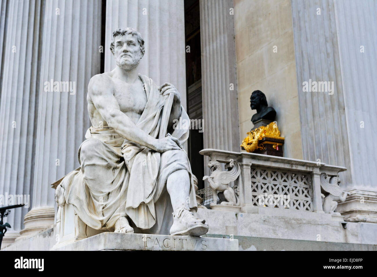 White marble sculpture of Tacitus outside the Austrian Parliament ...