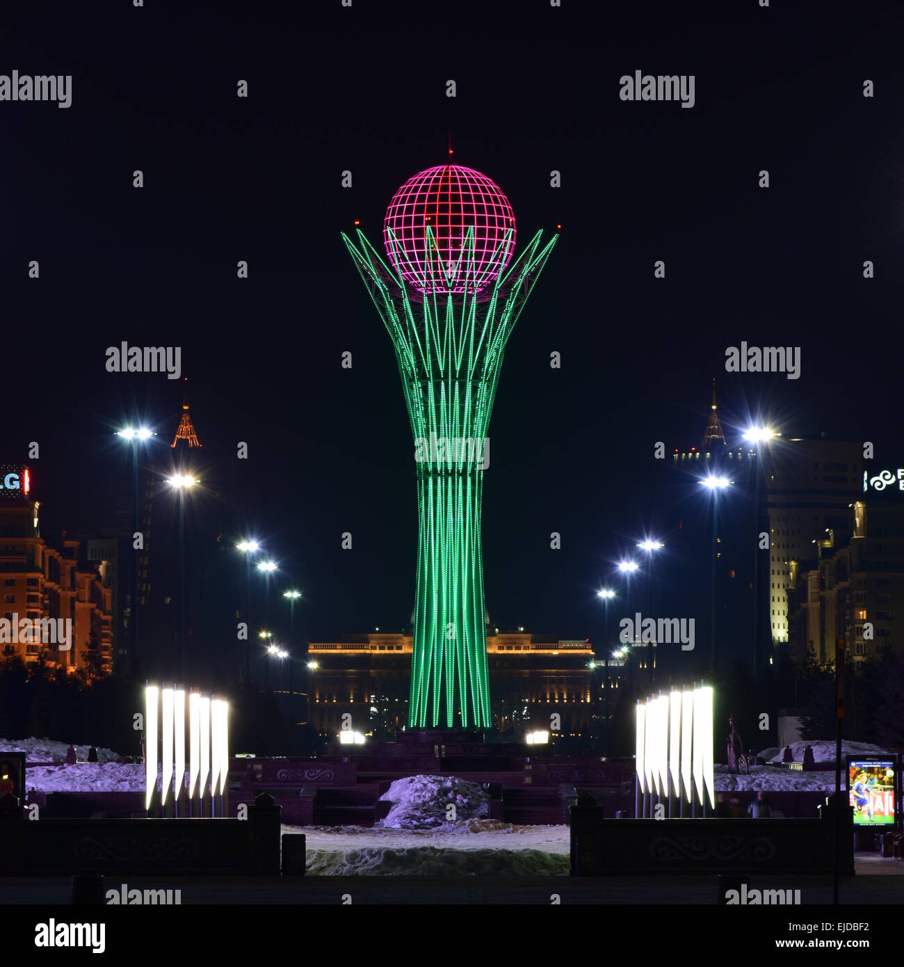 The BAITEREK tower in Astana, Kazakhstan, illuminated at night Stock ...