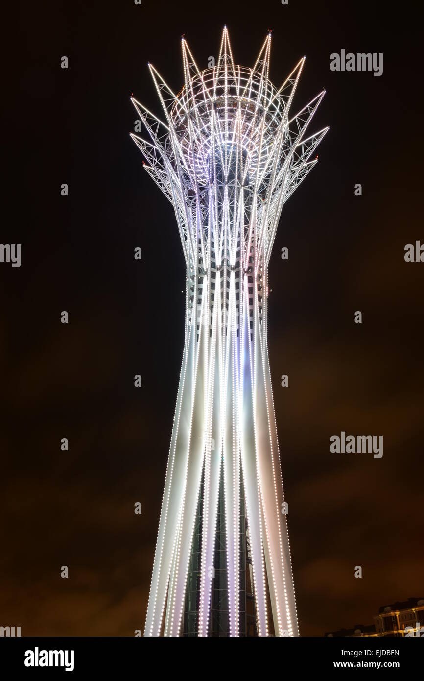 The BAITEREK tower in Astana, Kazakhstan, illuminated at night Stock ...