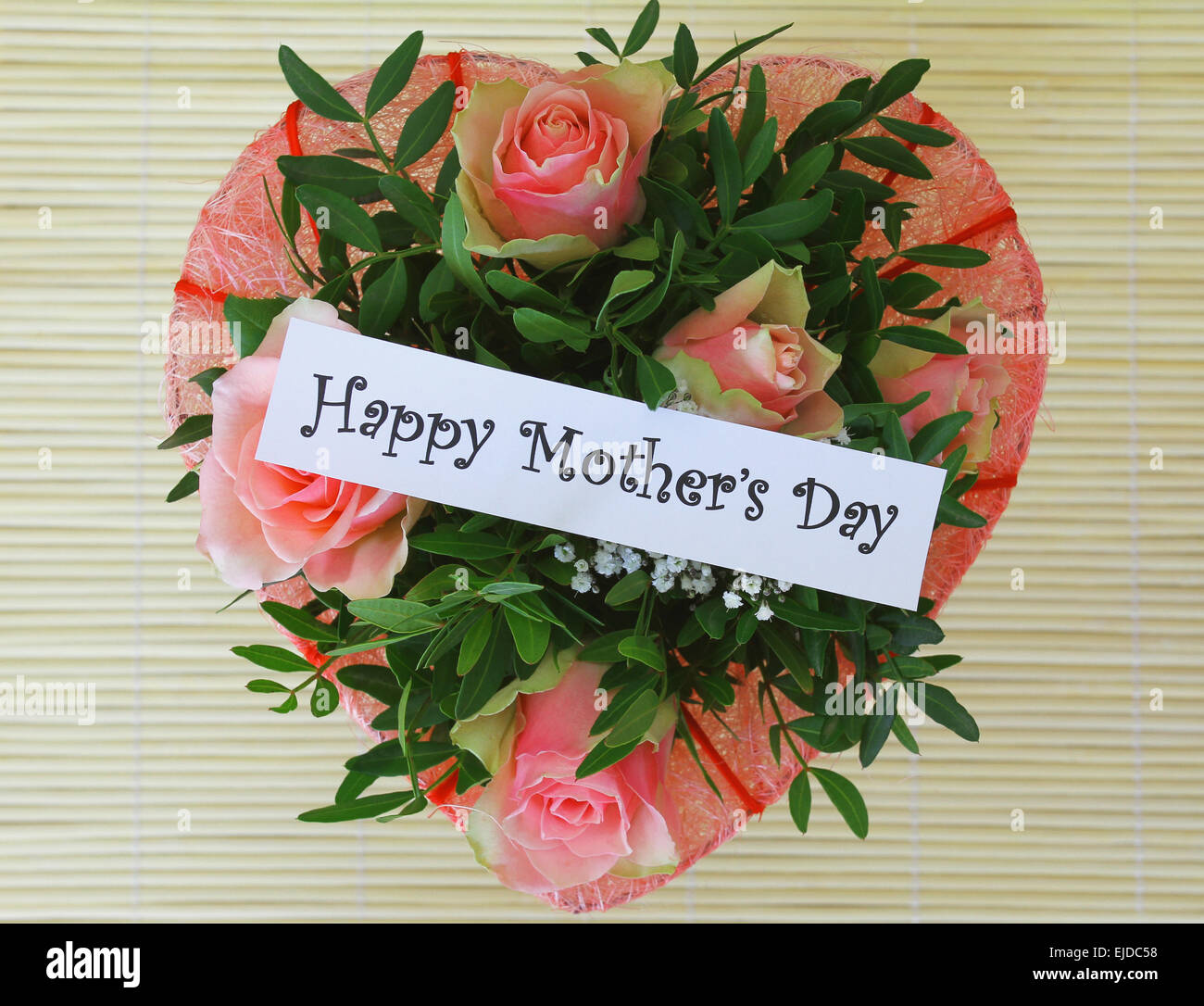 Happy Mother's day card with pink roses heart shaped bouquet Stock ...