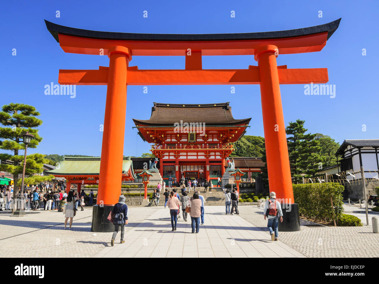 Large torri gate in front of the Tower Gate at the Fushimi Inari Stock ...