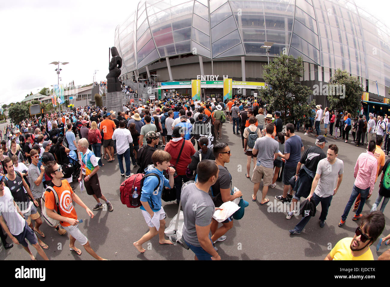 Auckland, New Zealand. 24th March, 2015. Cricket fans gather to the ICC ...