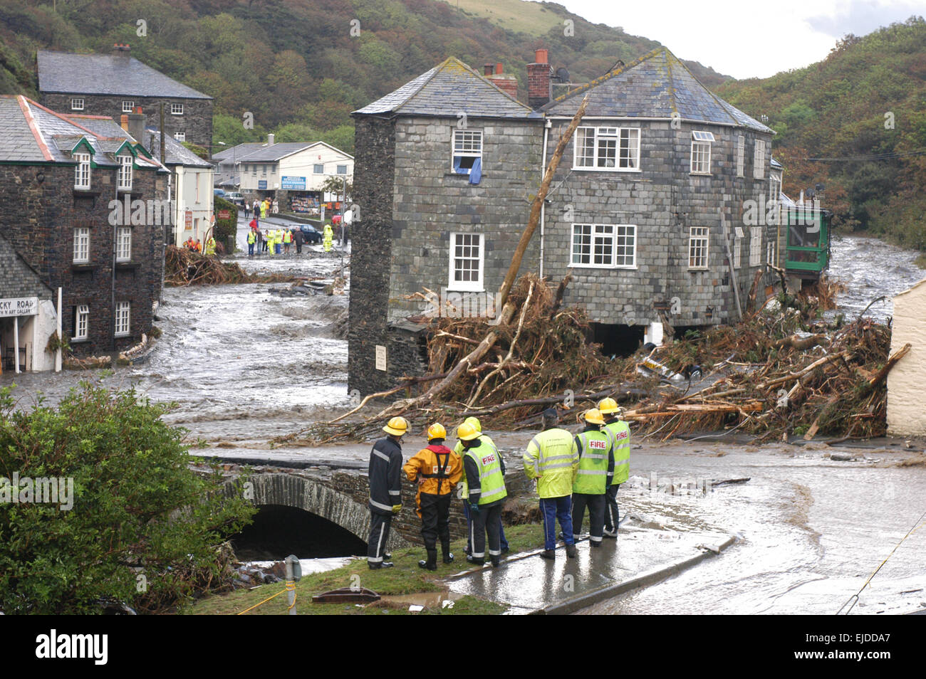 Boscastle floods Emergency services at the scene after a wall of Stock ...