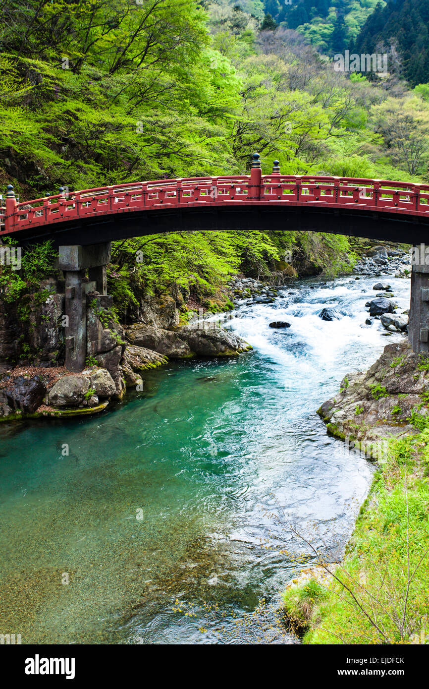 Red sacred bridge Shinkyo in UNESCO site of Nikko, Japan Stock Photo - Alamy