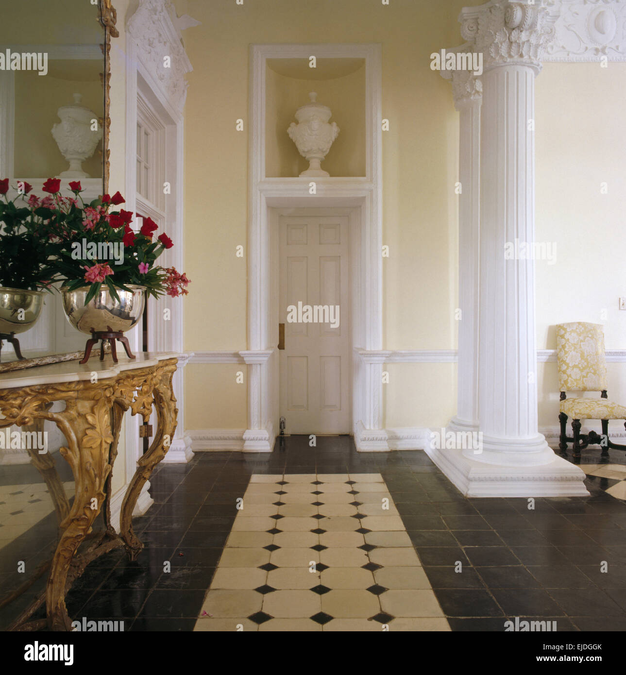 Neo-classical columns in nineties hall with tiled insert in slate tiled ...