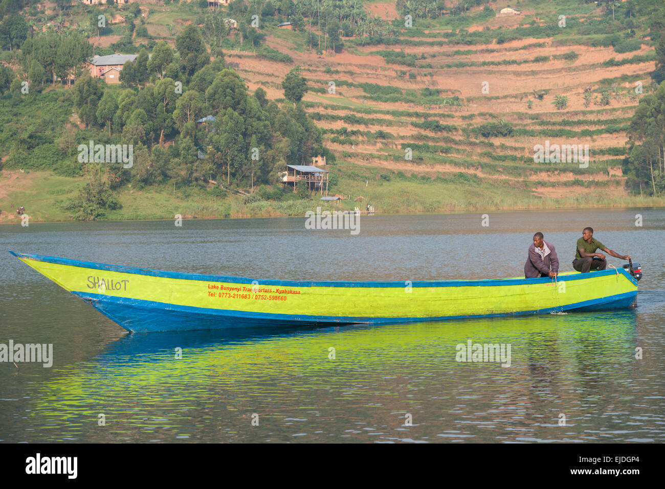 Boat landing at mainland. Lake bunyonyi. Uganda Stock Photo - Alamy