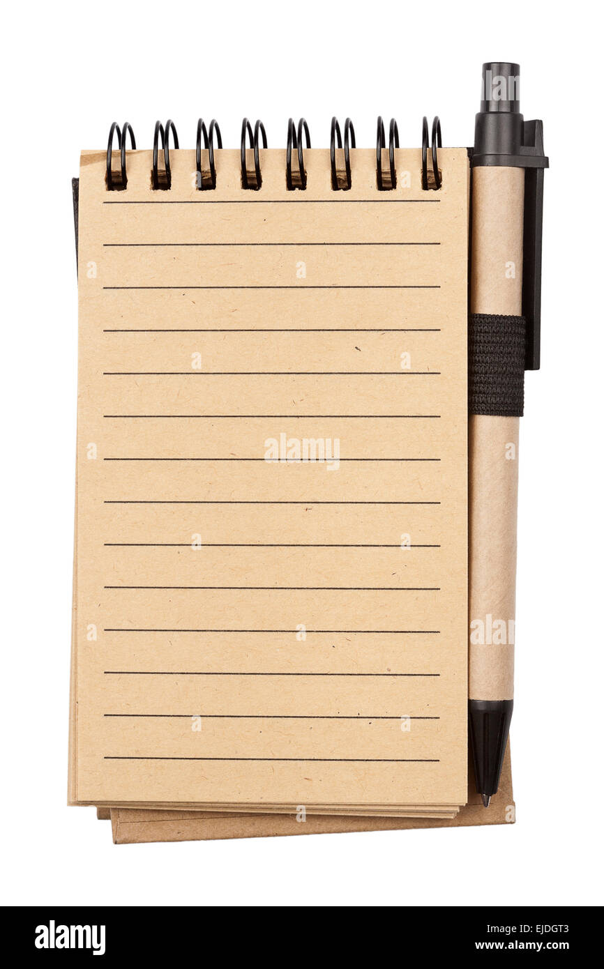 Spiral notebook and pen isolated on white background Stock Photo - Alamy