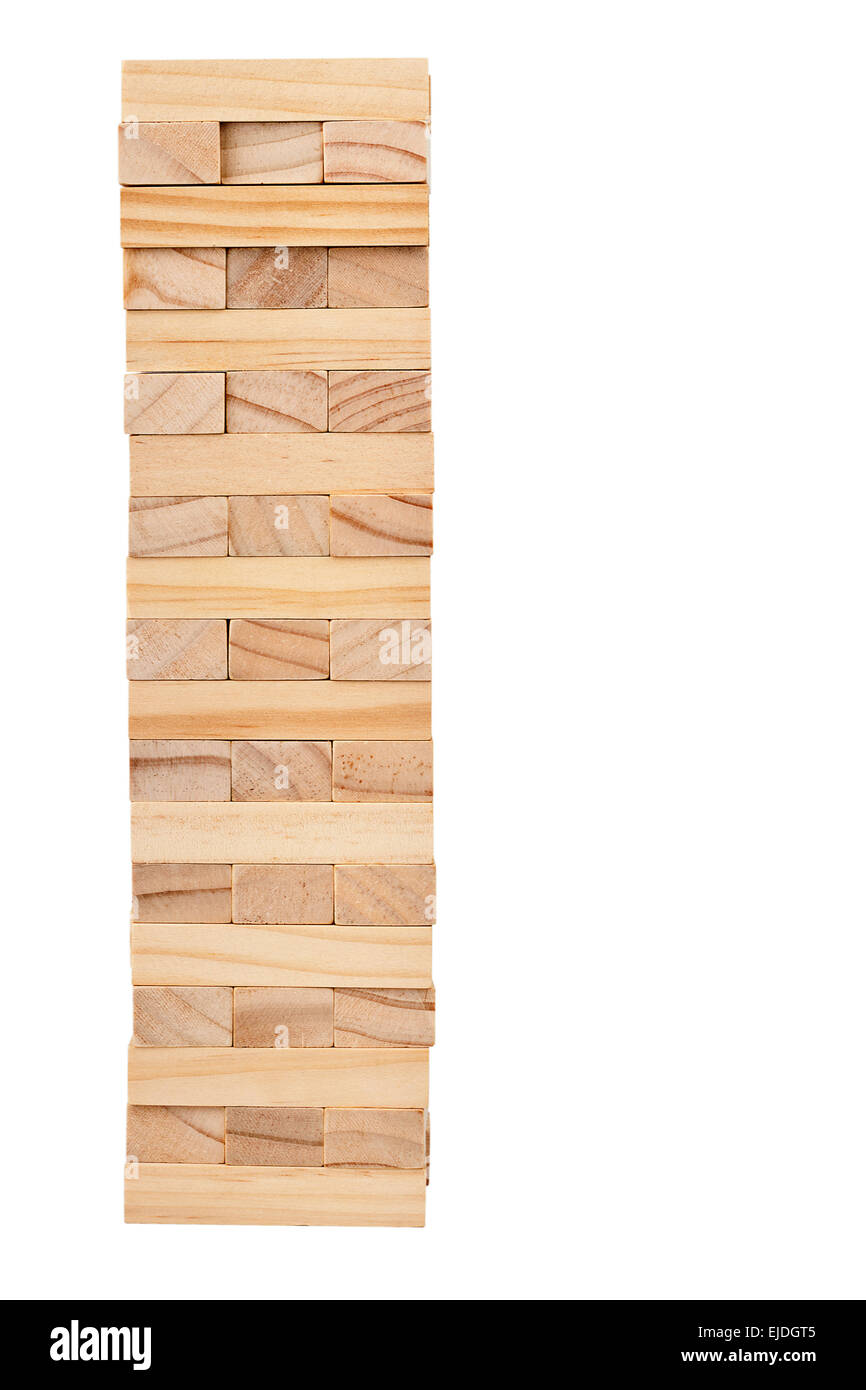 Wooden blocks tower isolated on white background Stock Photo - Alamy