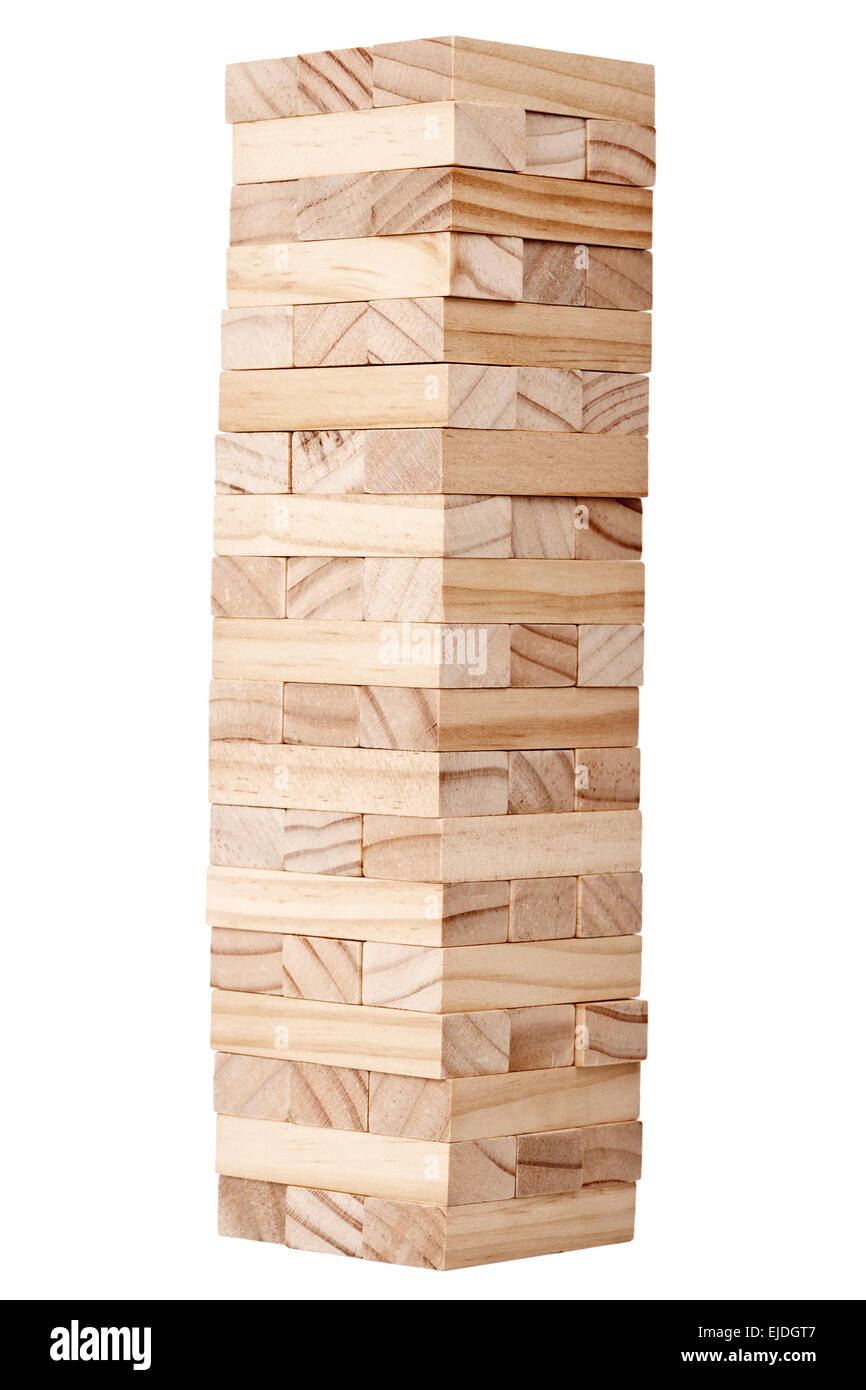 Wooden blocks tower isolated on white background Stock Photo - Alamy