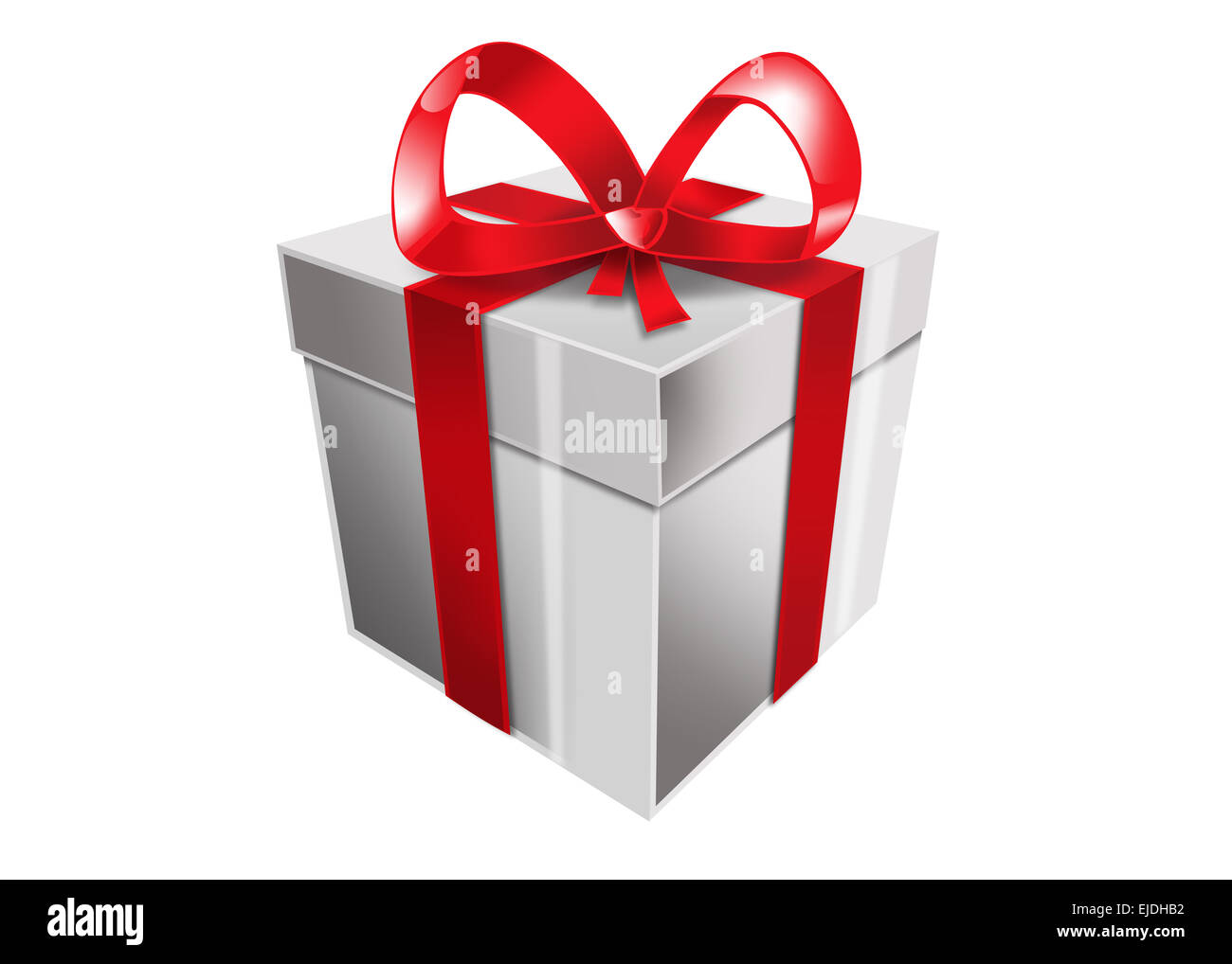 single white gift box with red ribbon Stock Photo - Alamy
