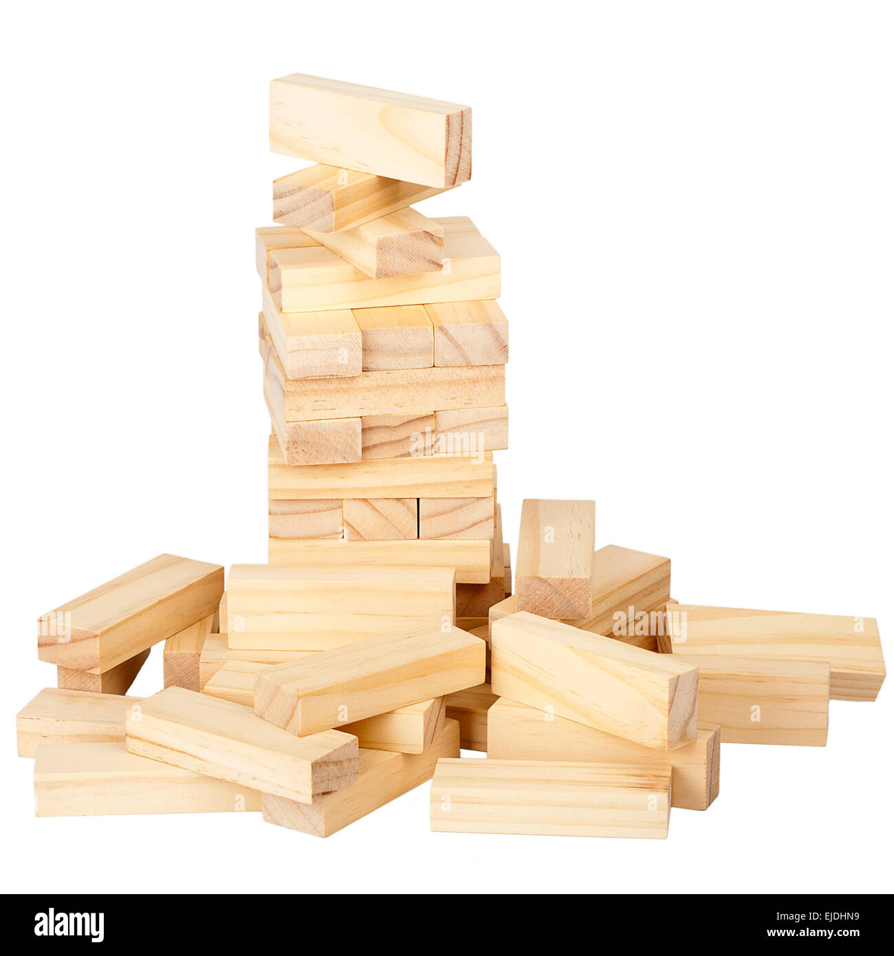 Wooden blocks tower isolated on white background Stock Photo - Alamy
