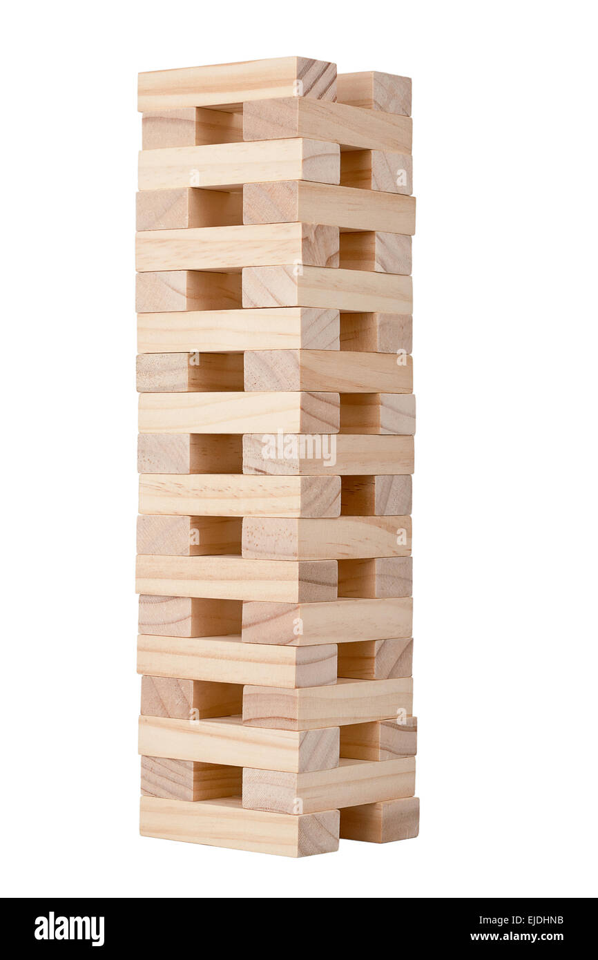 Wooden blocks tower isolated on white background Stock Photo - Alamy
