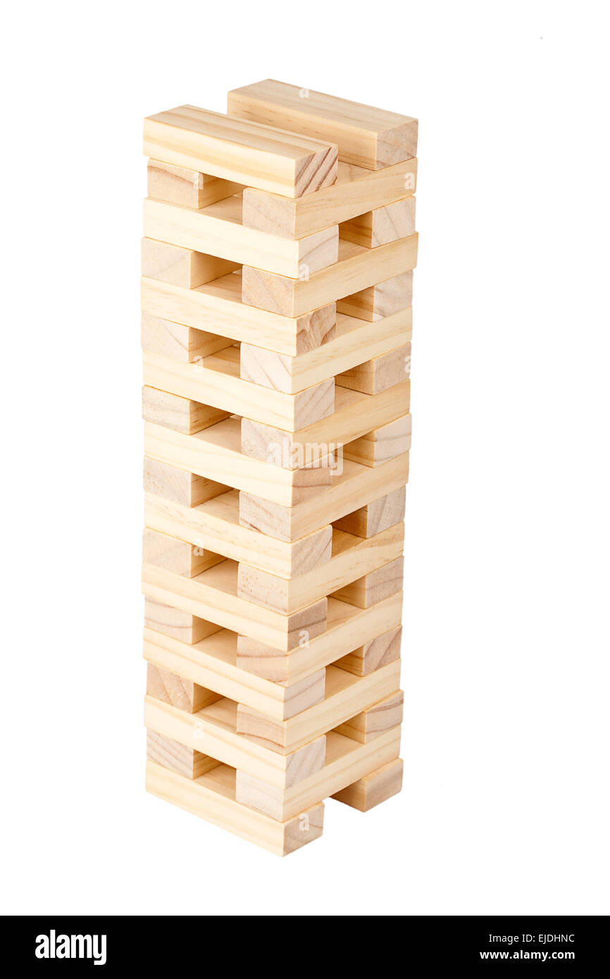 Wooden blocks tower isolated on white background Stock Photo - Alamy