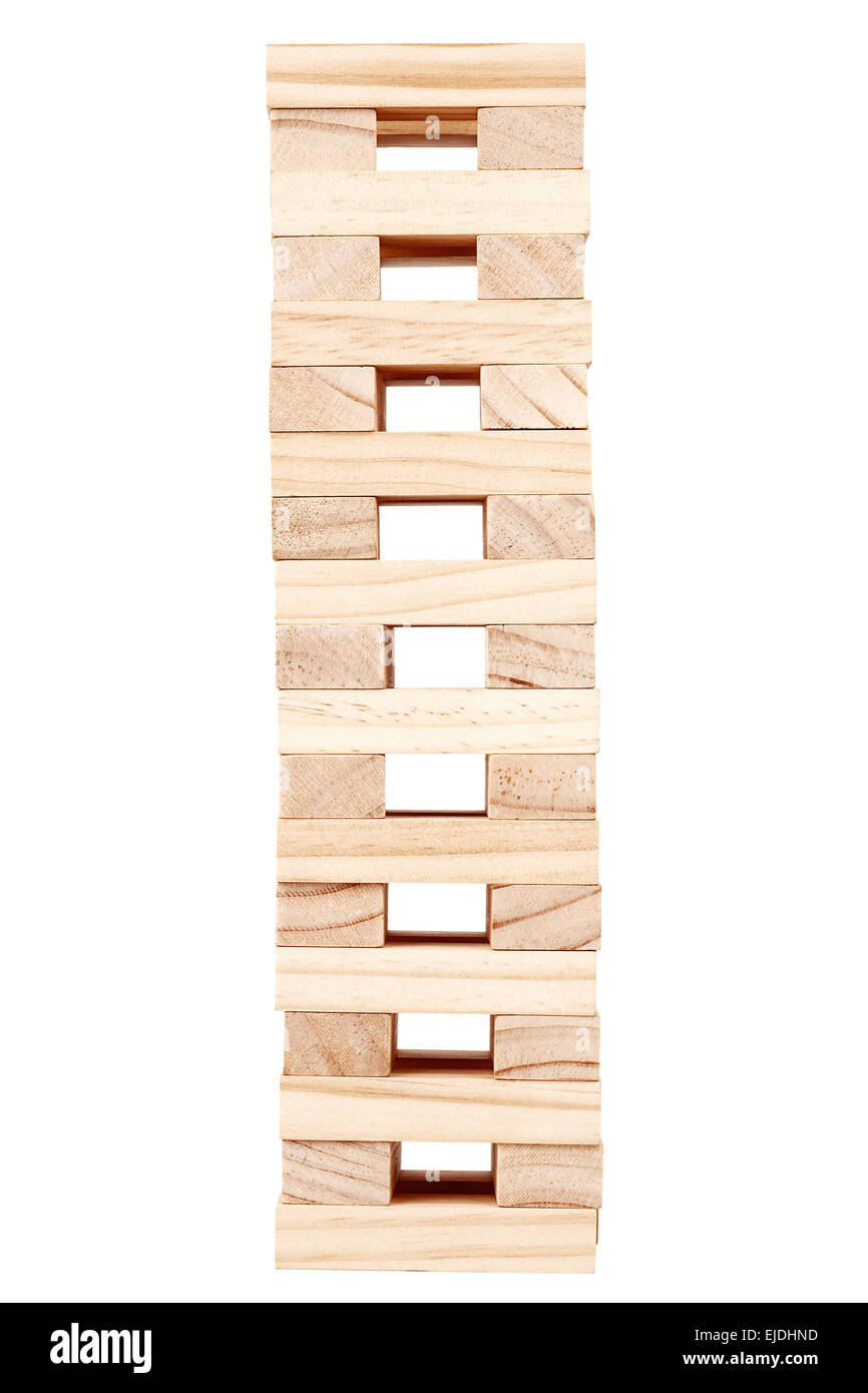 Wooden blocks tower isolated on white background Stock Photo - Alamy