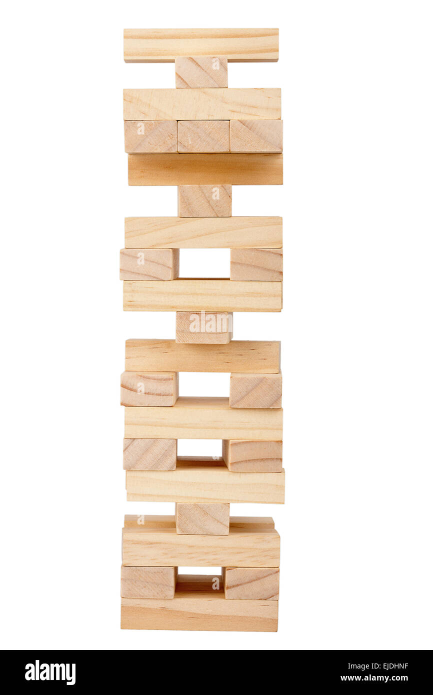 Wooden blocks tower isolated on white background Stock Photo - Alamy