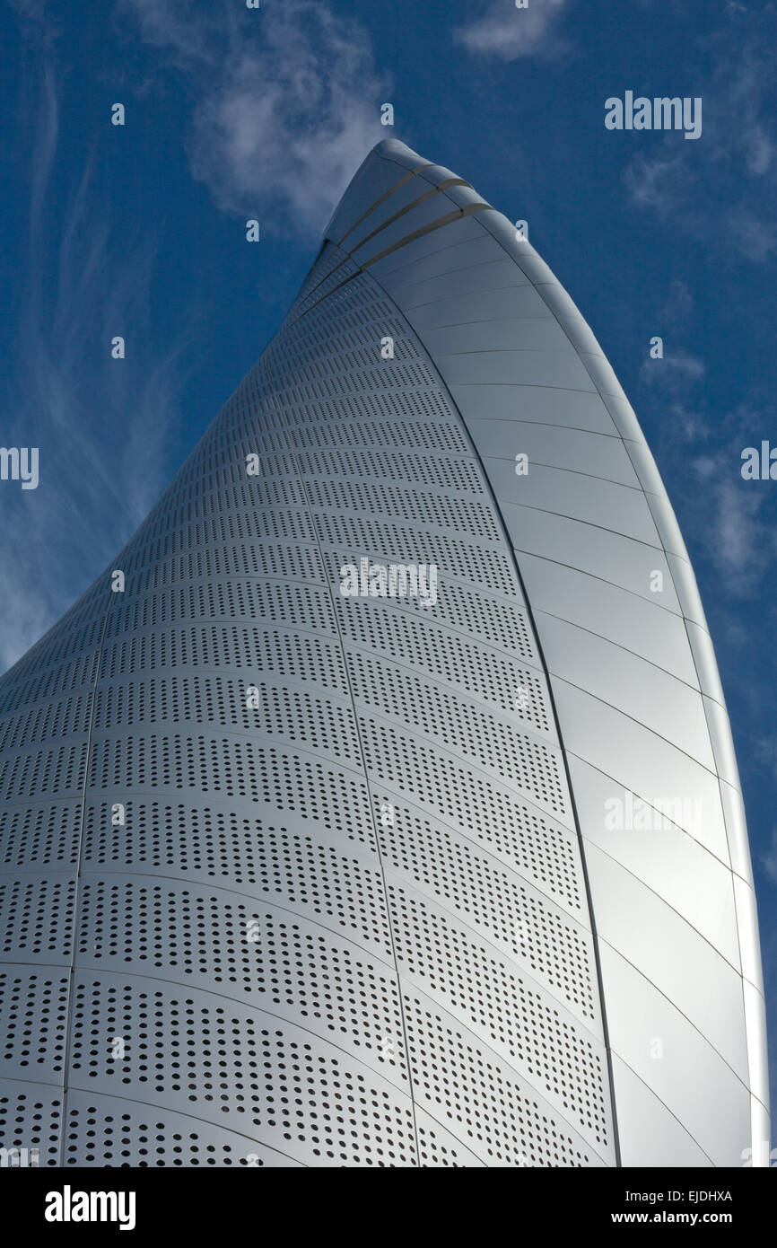 Curve metal building tower detail. Texture and curve pattern against ...