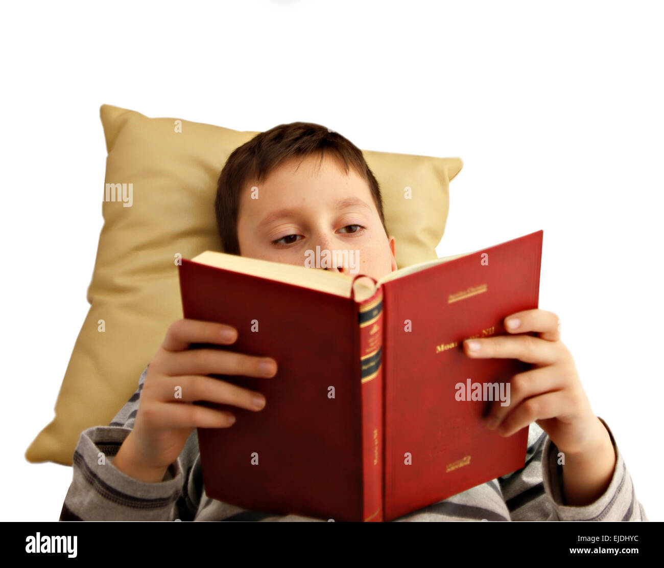 Boy reading a book. Isolated on white background Stock Photo - Alamy