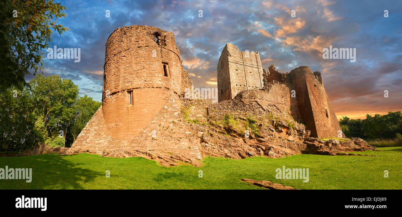 The 12th century medieval Norman ruins of Goodrich Castle fortifications, Goodrich ...