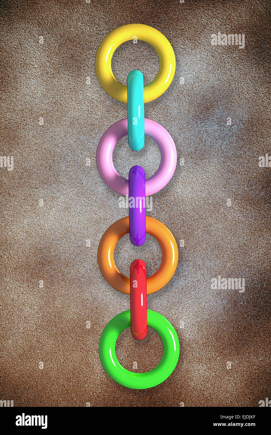 3d rendering of a colored abstract chain on an old background Stock ...